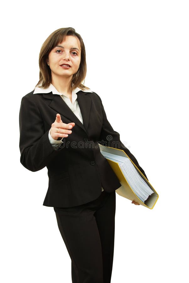 Pointing business woman stock image. Image of desk, female - 3765421