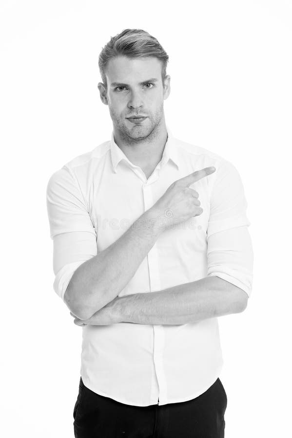 Pointing Direction. Man Shop Assistant Pointing Index Finger Isolated ... Pointing Direction. Man Shop Assistant Pointing Index Finger Isolated ...