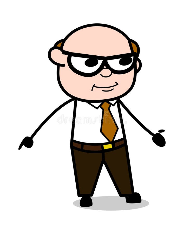 Pointing Down Gesture - Retro Cartoon Office Old Boss Man Vector ...