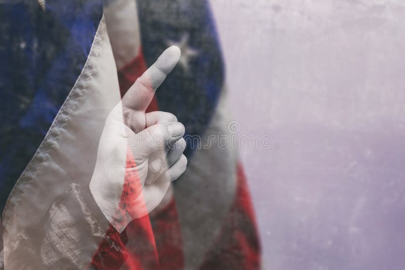 Pointing Finger Hand Gesture the Backdrop of the American Flag. Concept ...