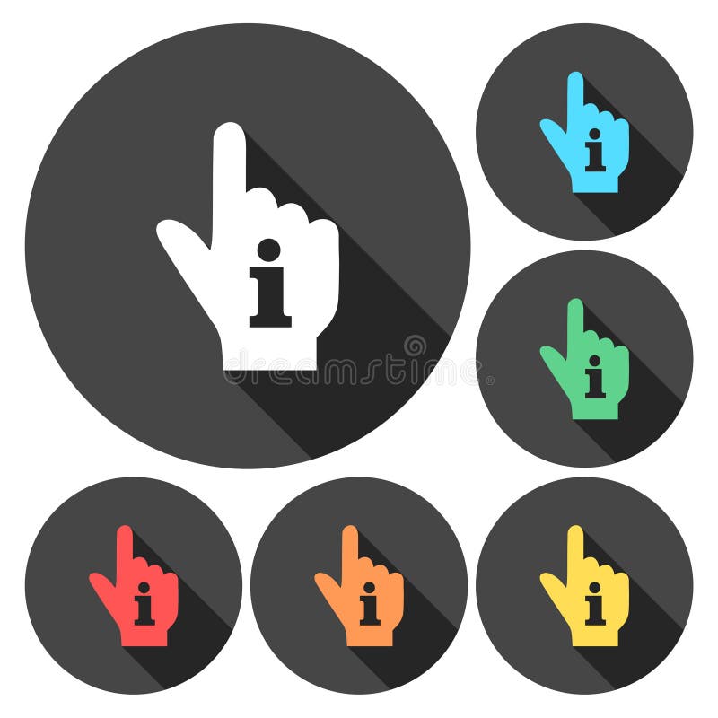 Pointing Finger Hand with an Info Sign Set with Long Shadow Stock ...