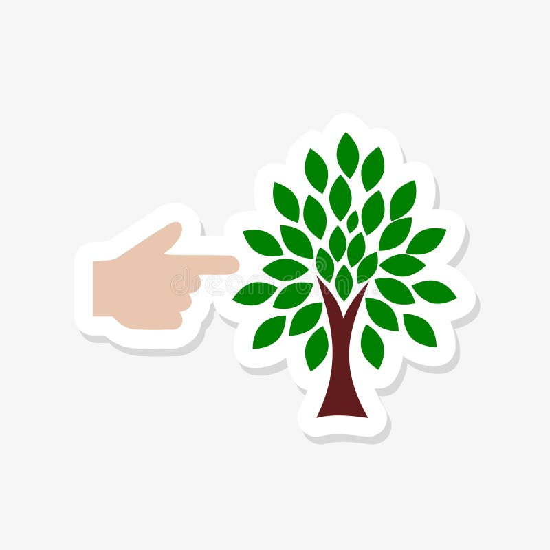 Pointing Finger Hand with an Tree Sticker Stock Vector - Illustration ...