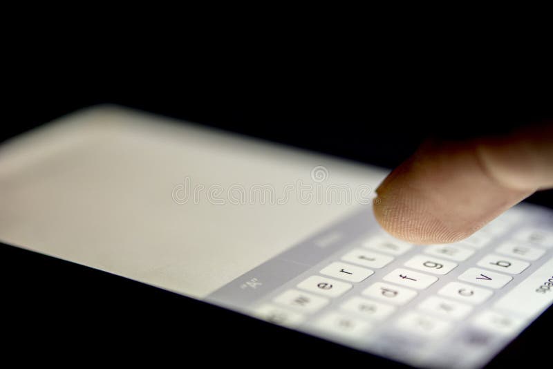 Pointing Finger on Screen Smartphone Stock Image - Image of night ...