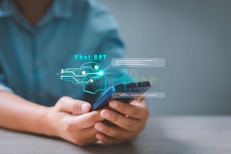 Pointing Finger on Smartphone Digital AI Chatbot Communicate and ...