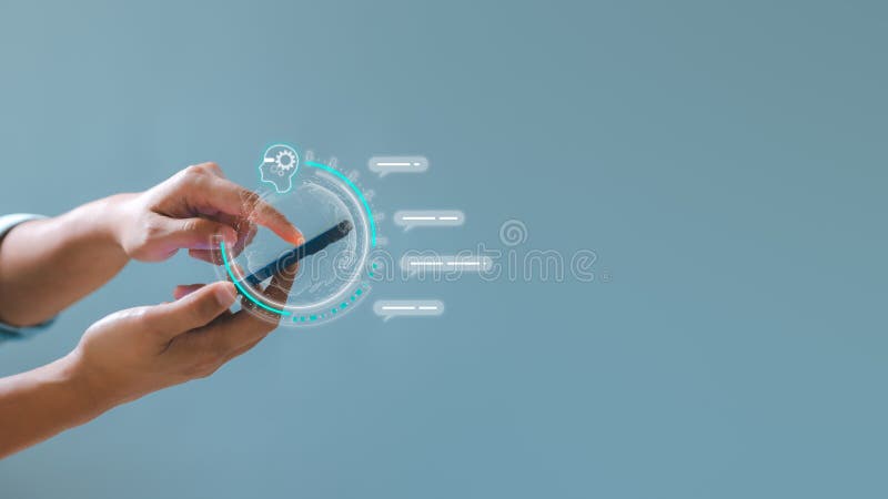 Pointing Finger on Smartphone Digital AI Chatbot Communicate and ...