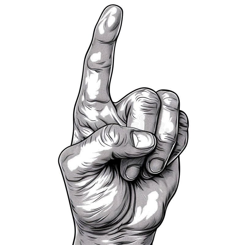 Pointing Finger Up. Vintage Engraved Hand Gesture Illustration Stock ...