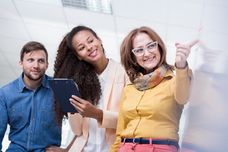 Pointing at good project stock image. Image of smile - 62763393