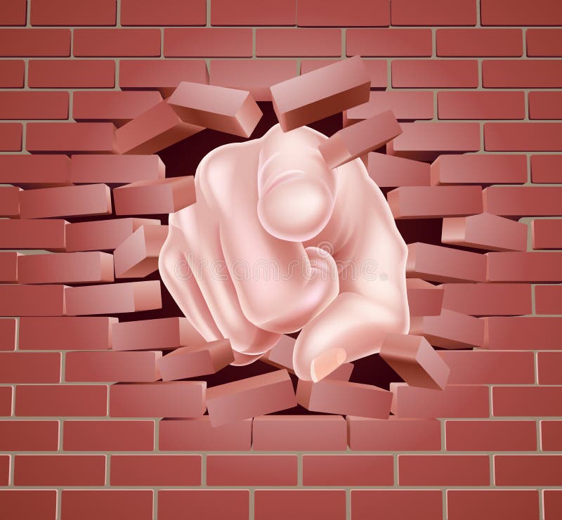 Pointing Hand Breaking Red Brick Wall Stock Vector - Illustration of ...