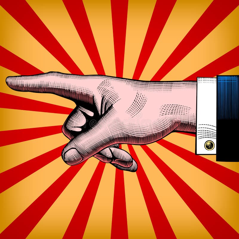 Vintage Pop Art Pointing Hand Stock Vector - Illustration of showing ...