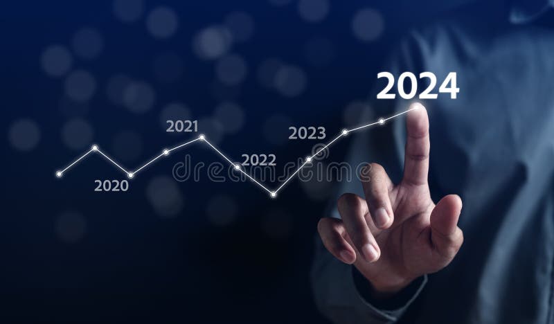 Pointing Happy New Year 2024 with Chart Graph and Countdown Merry ...