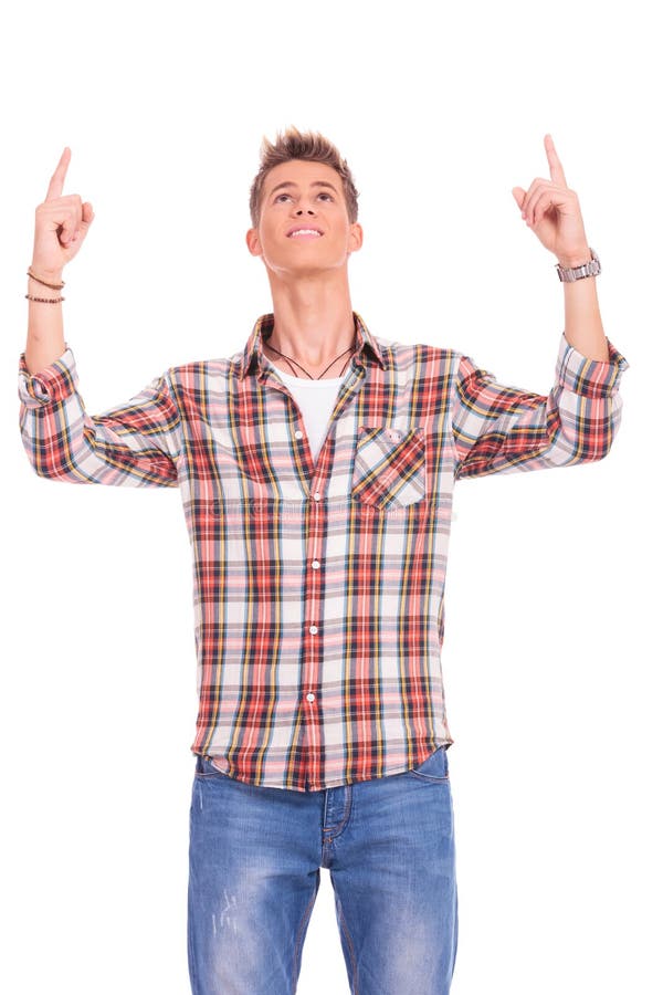 Pointing and looking up stock image. Image of display - 27446097