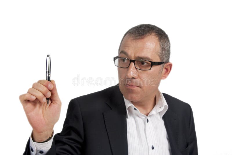 Pointing with the pen stock photo. Image of angry, eyeglass - 16923136