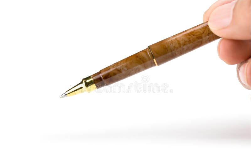 Pointing with a Pen. Isolated on White. Stock Image - Image of hand ...