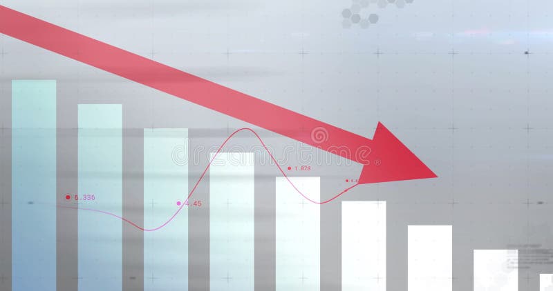 Pointing Red Diagonal Arrow Over Cyan-grey Bars on Dashboard, Red Trendline, Grid Overlay ...