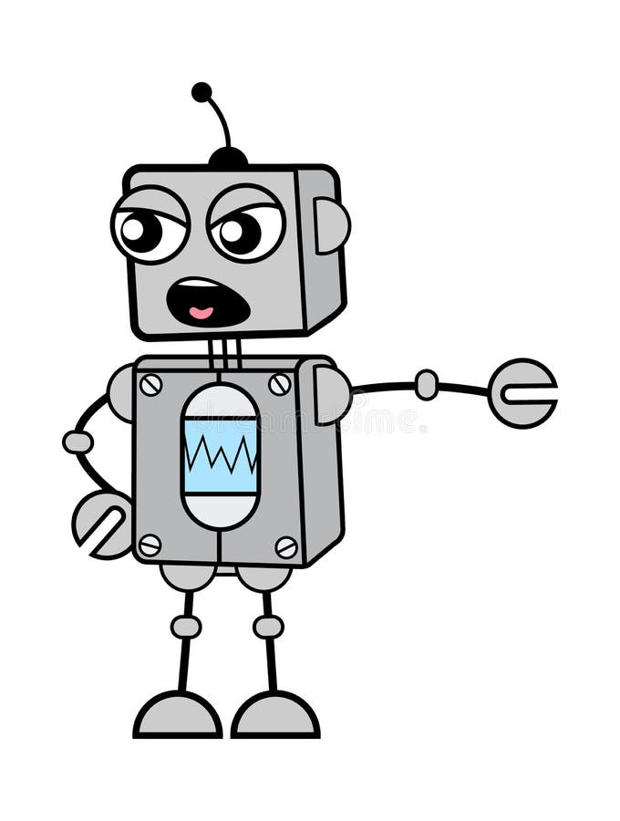 Angry Robot Cartoon with One Hand Raised Stock Illustration ...