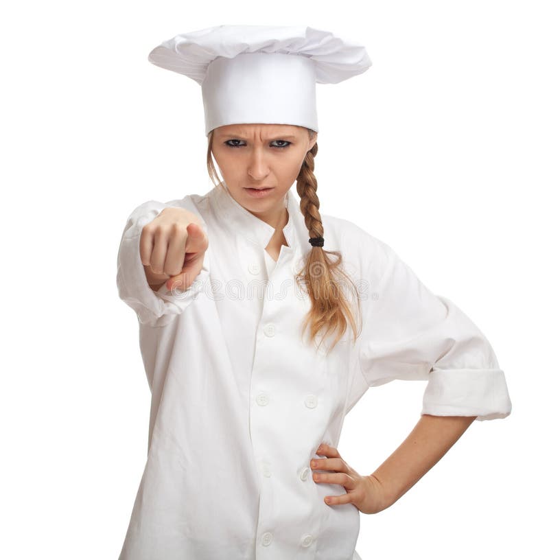 Pointing serious lady cook stock image. Image of cook - 21045963