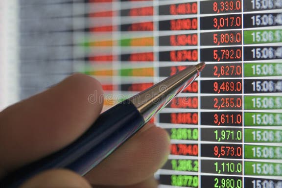 Pointing at stock quotes stock photo. Image of money, time - 8100070