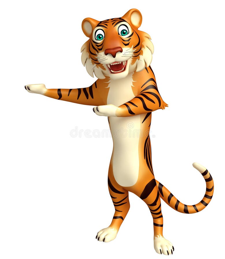 Pointing Tiger Cartoon Character Stock Illustration - Illustration of ...