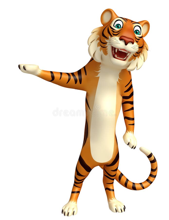 Pointing Tiger Cartoon Character Stock Illustration - Illustration of ...