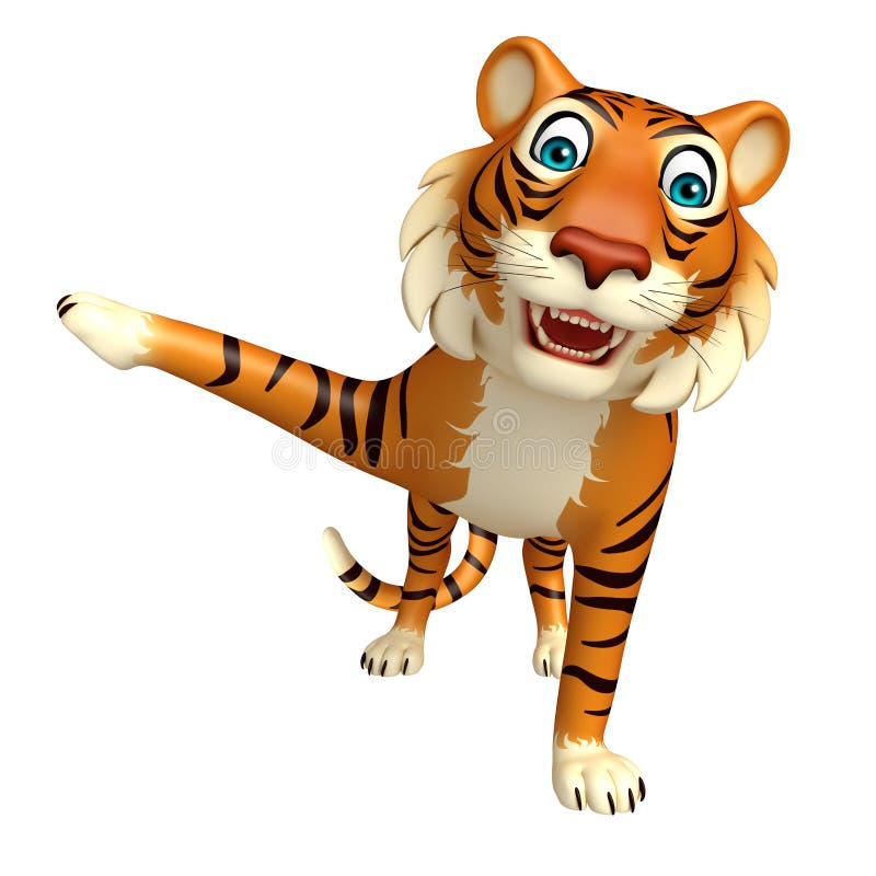 Pointing Tiger Cartoon Character Stock Illustration - Illustration of ...