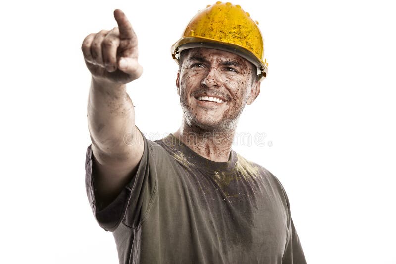 Young Dirty Worker Man with Hard Hat Helmet Holding a Hammer a Stock ...