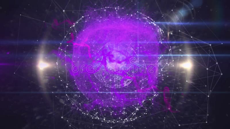 Points Forming Wireframe Sphere in Void, Pulsing Purple Core Energizing ...