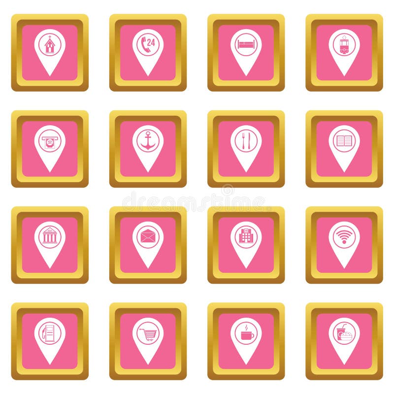 Points of Interest Icons Pink Stock Vector - Illustration of internet ...