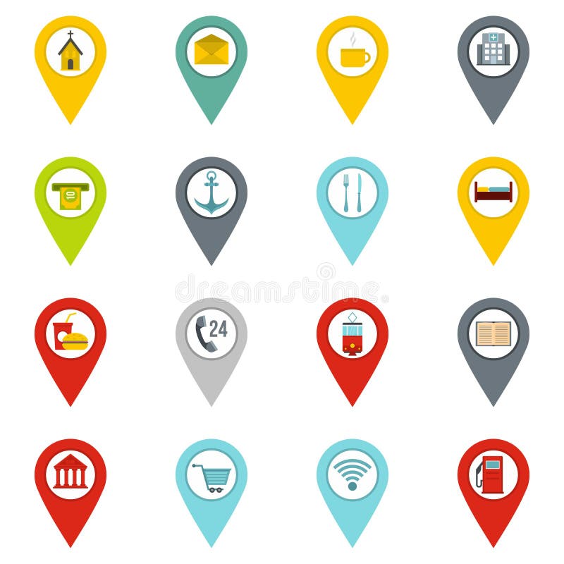 Points of Interest Icons Set in Flat Style Stock Vector - Illustration ...