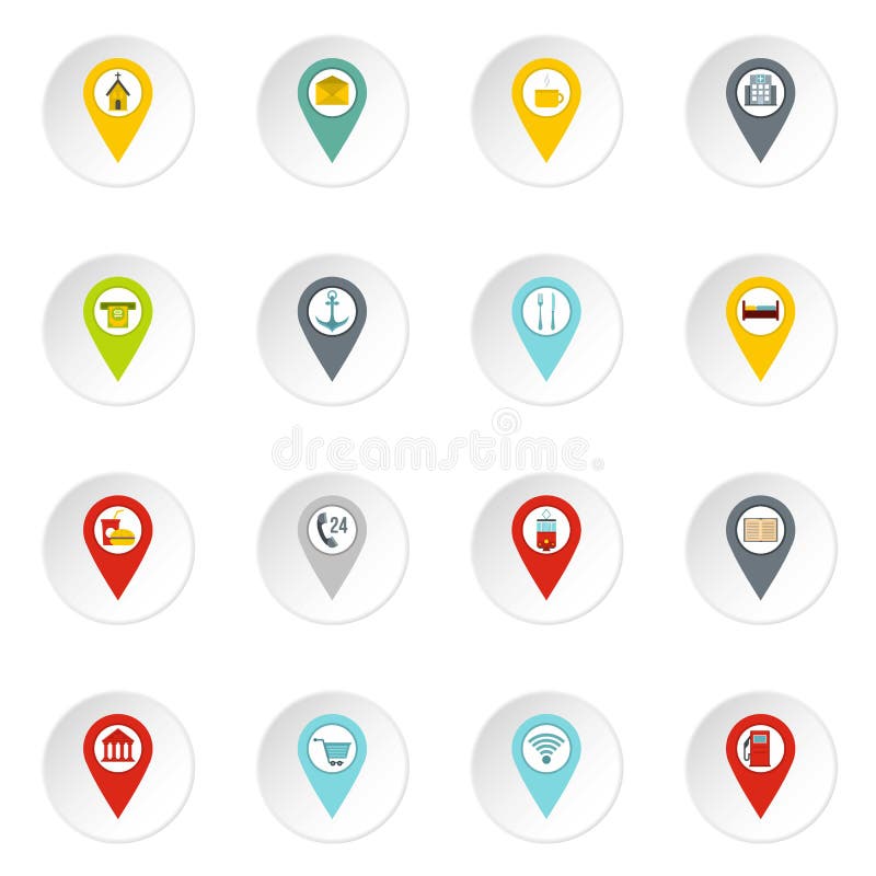 Points of Interest Icons Set in Flat Style Stock Vector - Illustration ...