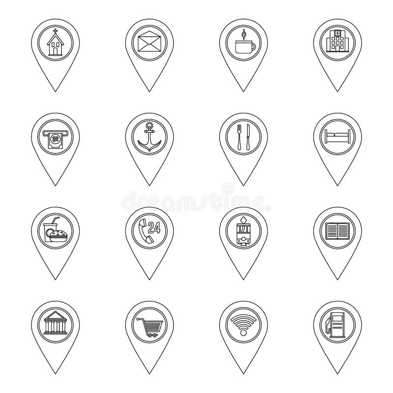 Line Points Of Interest Icons Stock Vector - Illustration of points ...