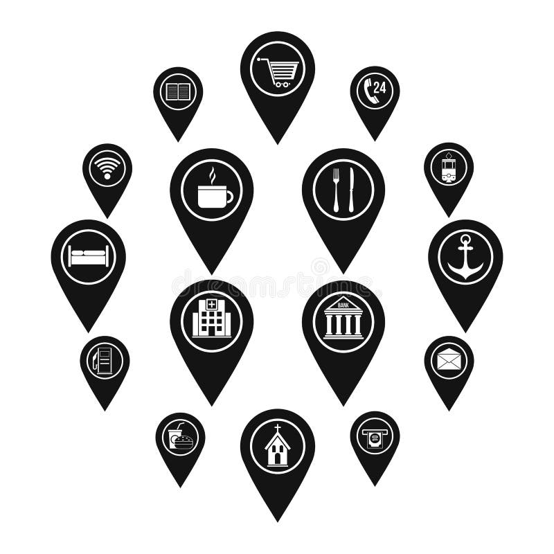 Points of Interest Icons Set, Simple Style Stock Vector - Illustration ...