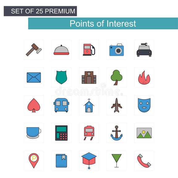 Points of Intrest Icons Set Stock Vector - Illustration of flat ...