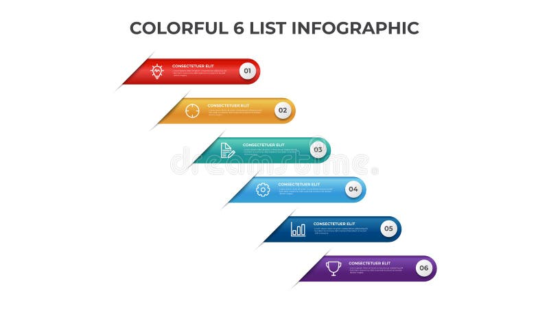 6 Points of List Diagram, Colorful Infographic Element Template Vector ...