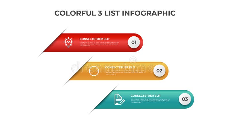 3 Points of List Diagram, Colorful Infographic Element Template Vector ...