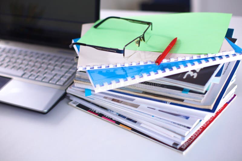 Points on the Office Desktop with a Computer and Documents Stock Photo ...