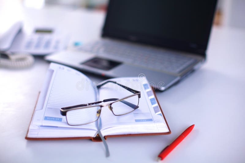 Points on the Office Desktop with a Computer and Documents Stock Image ...