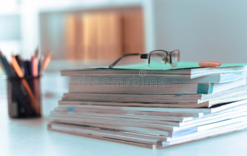 Points on the Office Desktop with a Computer and Documents Stock Photo ...