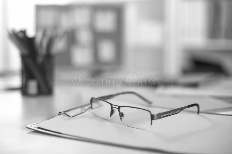 Points on the Office Desktop with a Computer and Documents Stock Photo ...