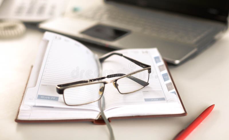 Points on the Office Desktop with a Computer and Documents Stock Image ...