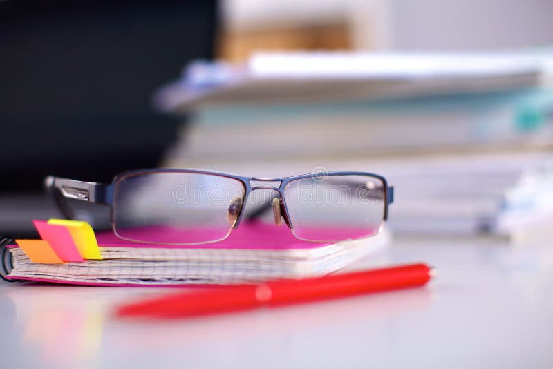 Points on the Office Desktop with a Computer and Documents Stock Image ...