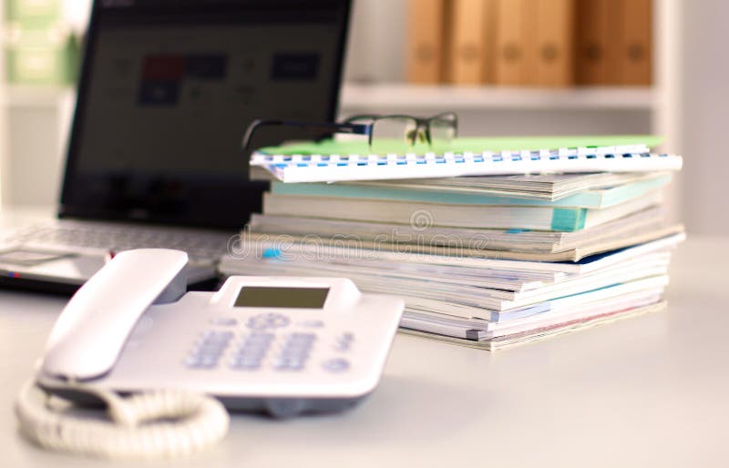 Points on the Office Desktop with a Computer and Documents Stock Photo ...