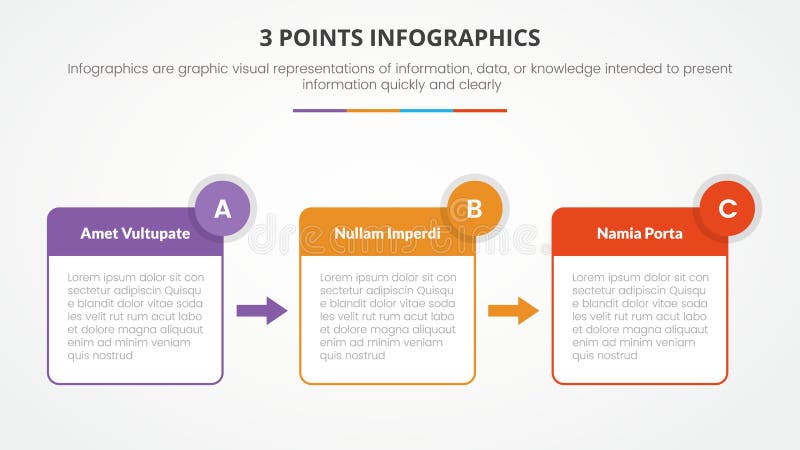 3 Points or Stages Infographic Concept with Right Direction Square Box ...