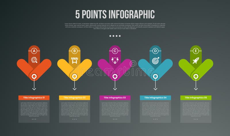 5 Points or Step Process Infographic with Big Arrow Bottom Direction on ...