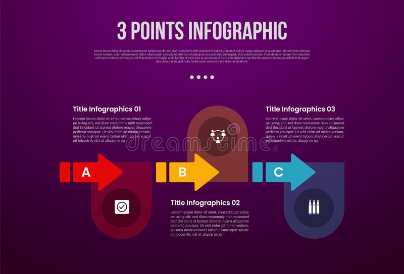 3 Points or Step Process Infographic with Big Arrow Right Direction on ...