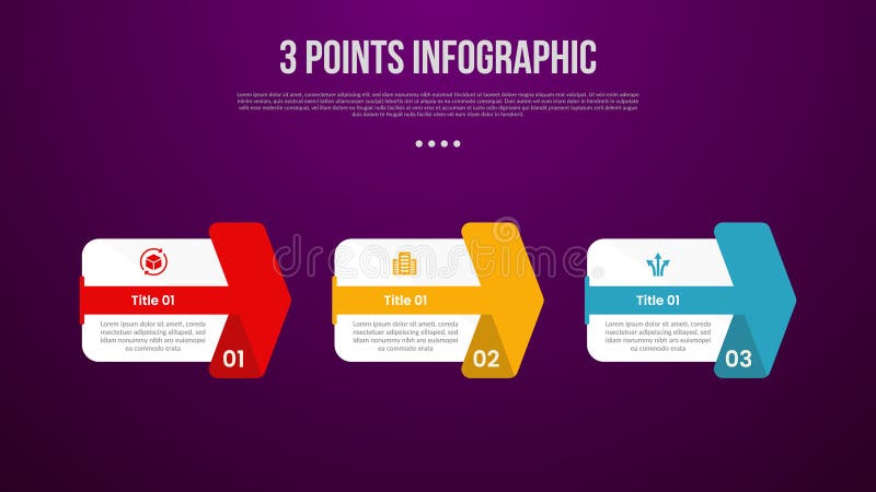 3 Points or Step Process Infographic with Big Box and Creative Arrow ...