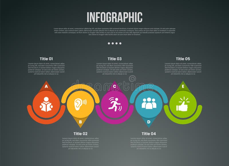 5 Points or Step Process Infographic with Big Circle and Arrow Up and ...