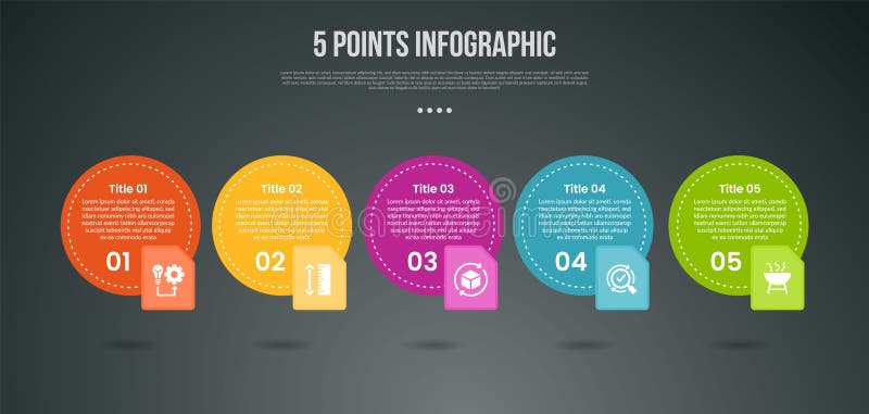 5 Points or Step Process Infographic with Big Circle and Dotted Outline ...