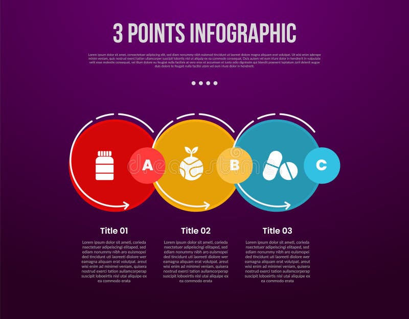 3 Points or Step Process Infographic with Big Circle Stack Outline ...