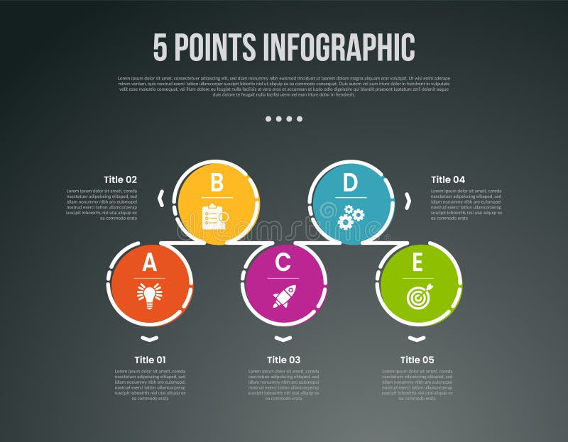 5 Points or Step Process Infographic with Big Circle Thick Outline Up ...