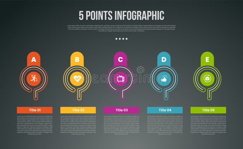 5 Points or Step Process Infographic with Circle Outline with Round ...